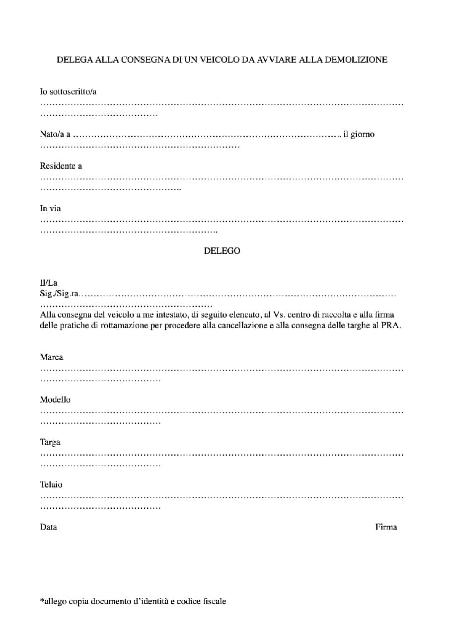 Moduli rottamazione auto Monza Brianza Milano – Delega ...